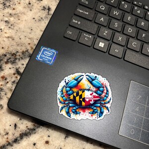 Crab Sticker - Maryland Flag Blue Crab Color Splatter Decal Sticker ...