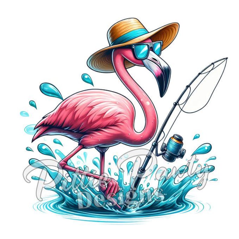 Flamingo PNG Digital Download - Summertime Flamingo Fishing - Fisherman ...