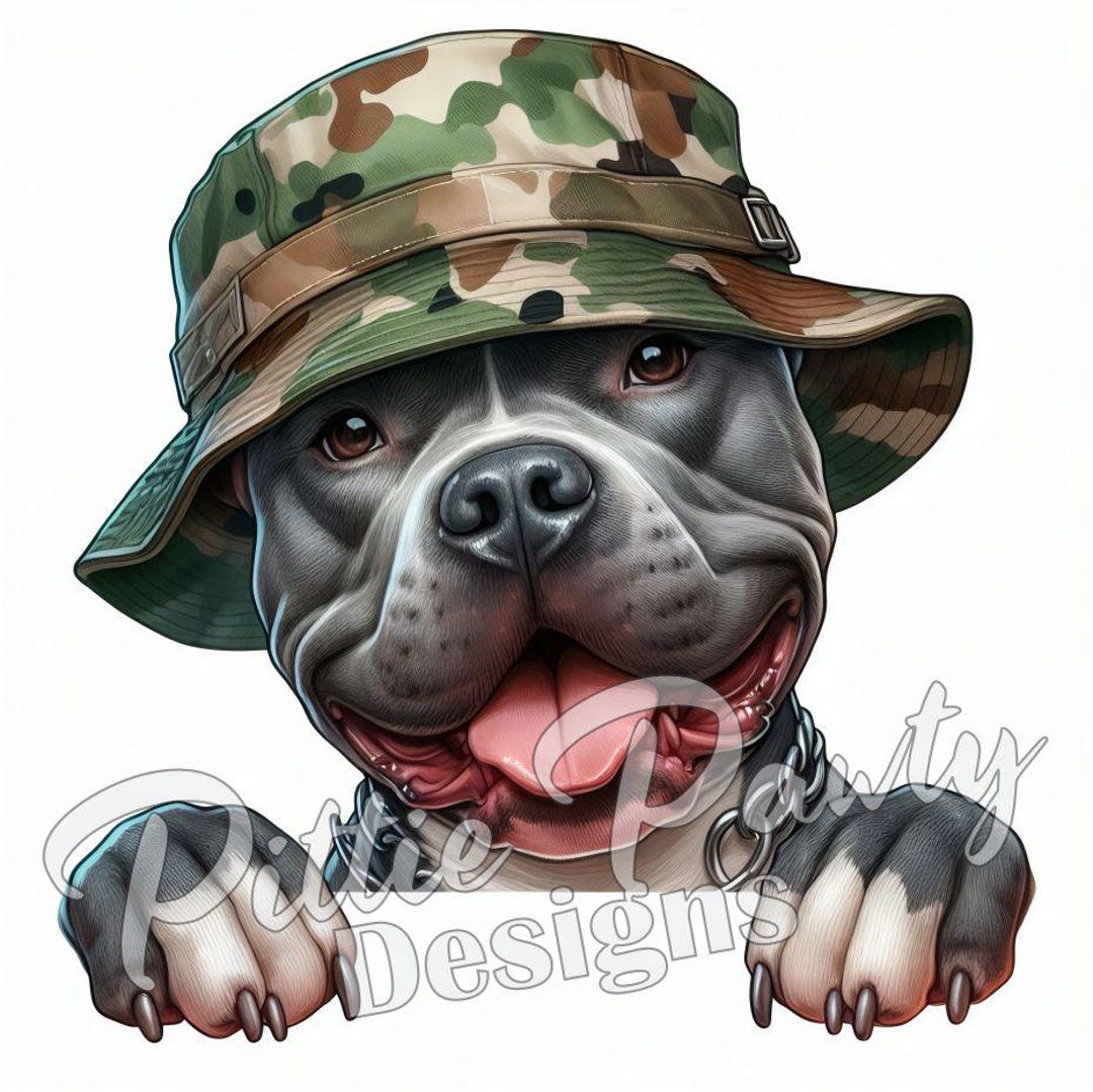 Pitbull PNG Digital Download - Peeking Pitbull in Camo Bucket Hat - Pit ...