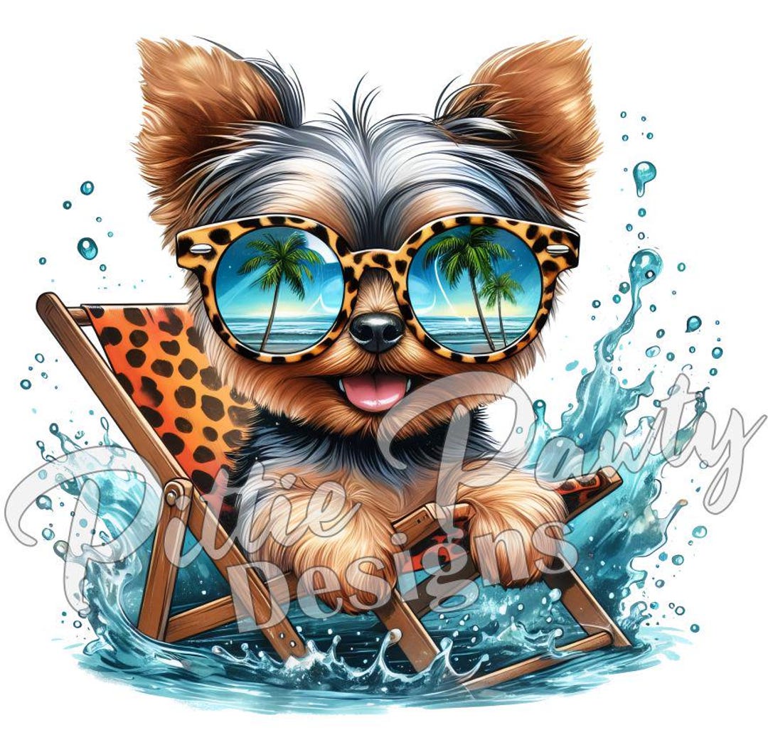 Yorkie PNG Digital Download - Peeking Yorkie Dog in Beach Chair II ...