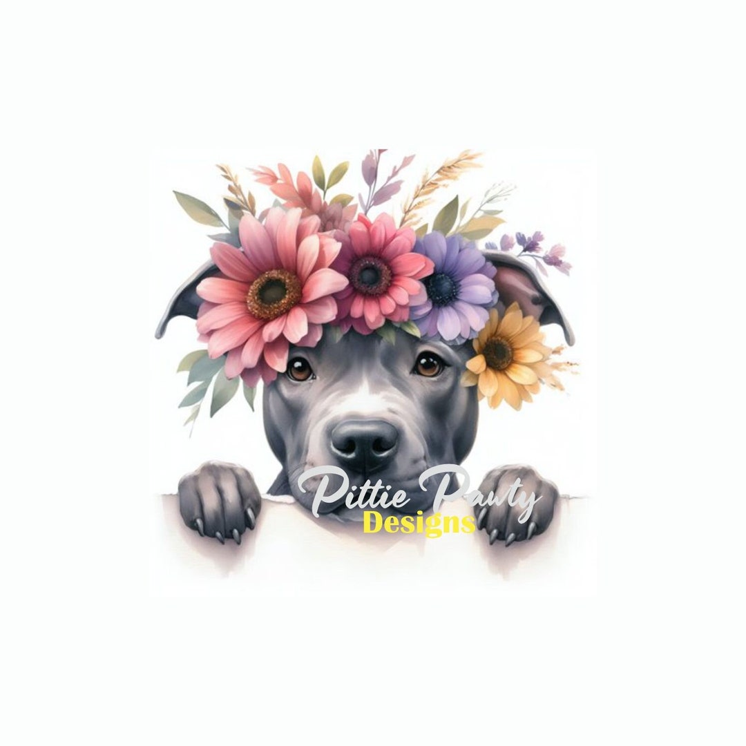 Peeking Floral Crown Pitbull - Pit Bull Bully Design - Instant Download ...