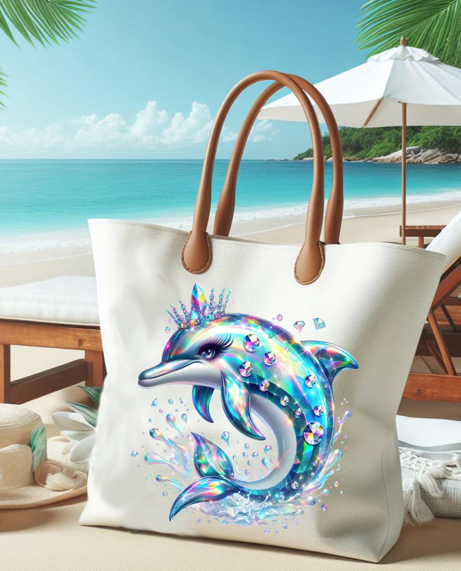 Prismatic Color Dolphin Princess Splash - Beach Girl Design - Instant ...