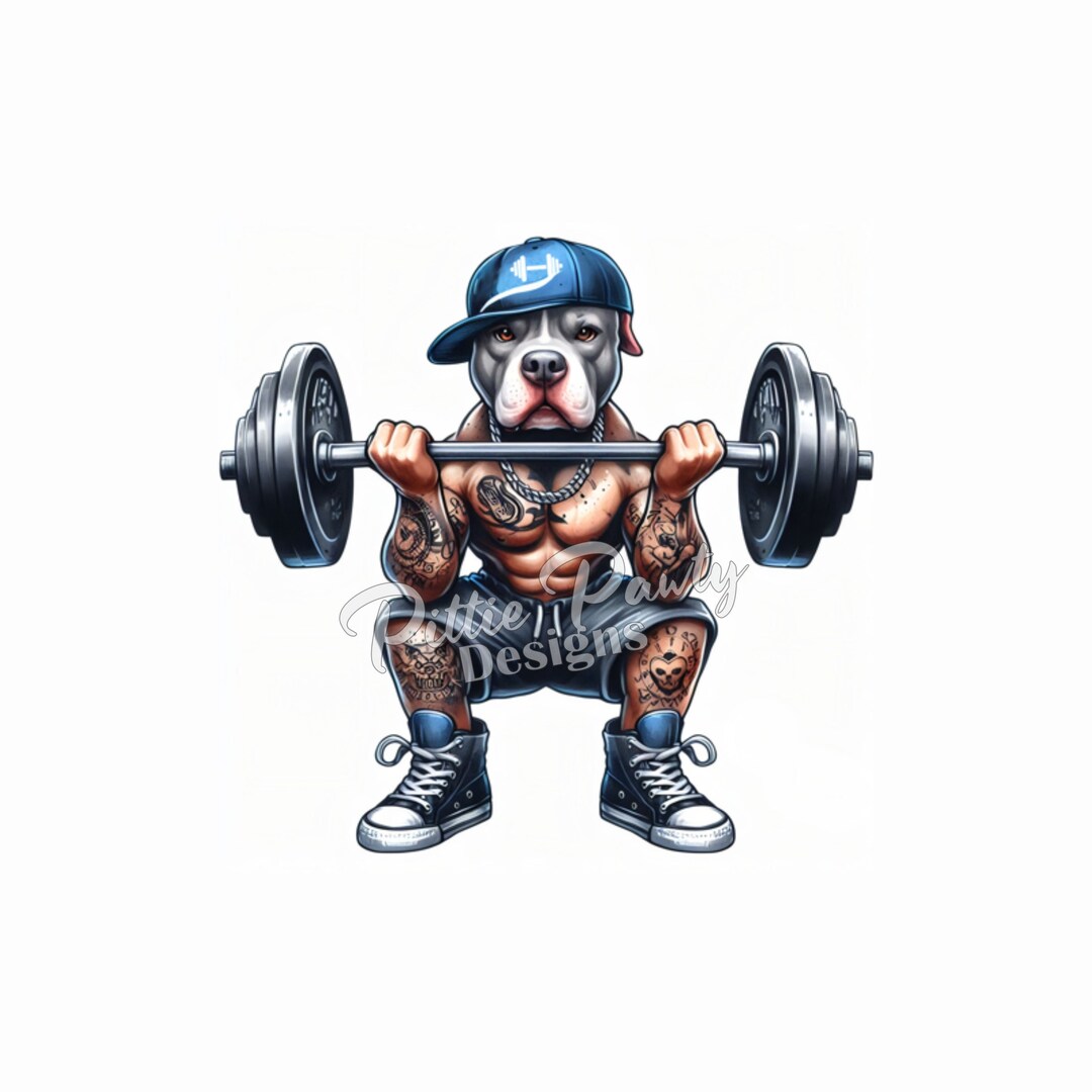 PNG Digital Download - Pitbull Dog Squatting Gym Weightlifter - Pit ...