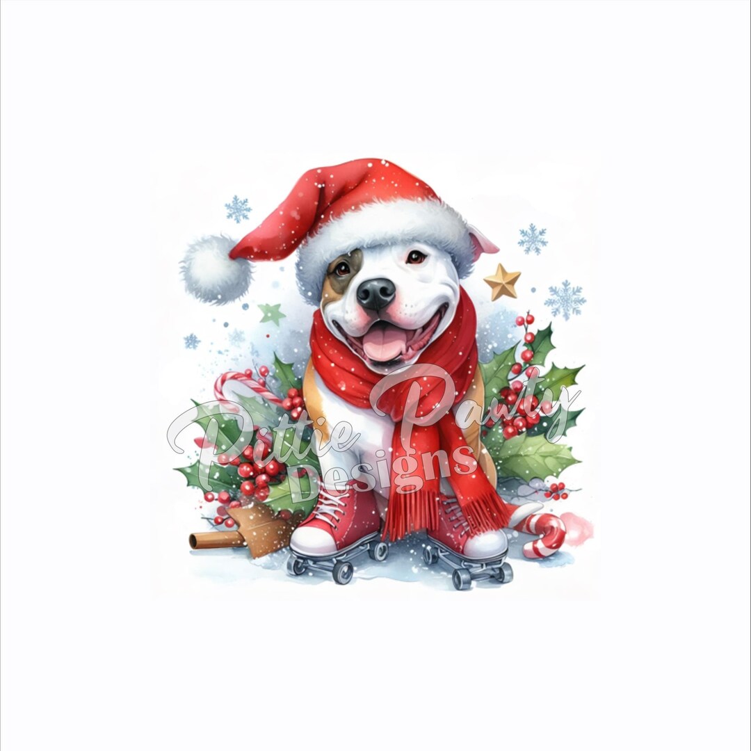 PNG Digital Download - Christmas Santa Pitbull Dog on Roller Skates Pit ...