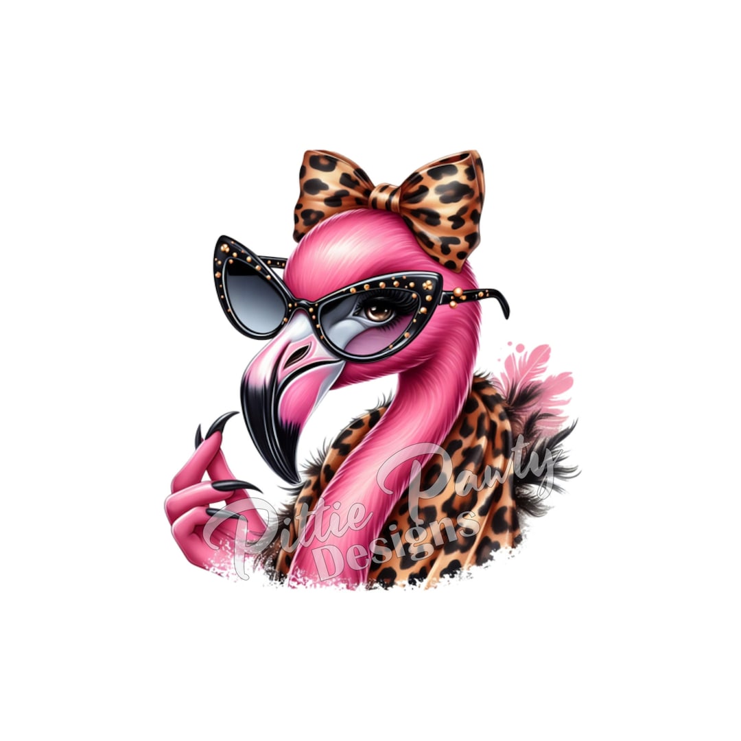 Flamingo PNG Digital Download - Flamingo Diva Bird in Leopard Print ...
