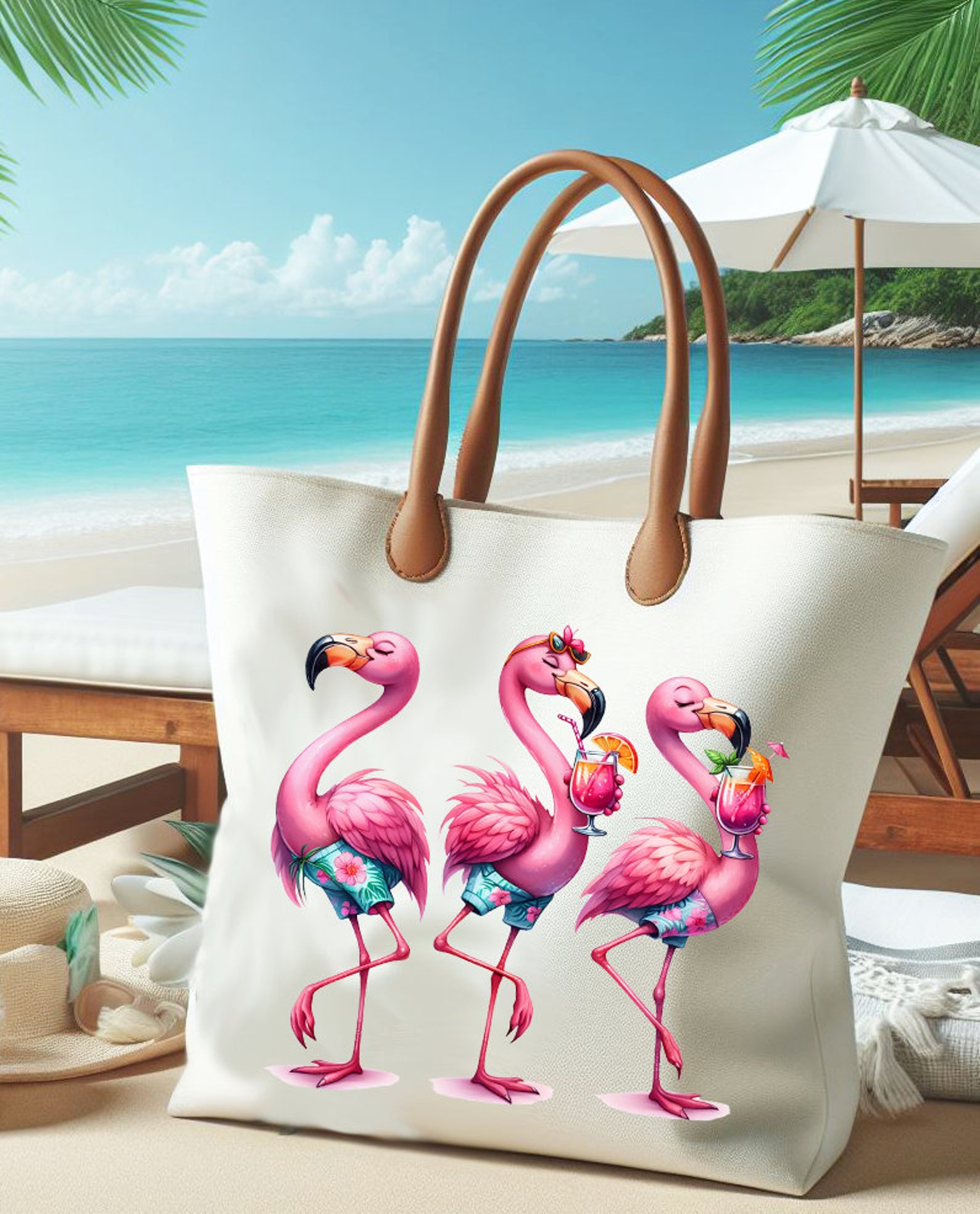 PNG Digital Download Flamingo Birds Ready for Beach II Tropical Birds ...