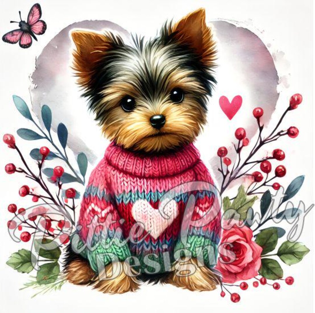 Yorkie PNG Digital Download - Springtime Yorkie W/heart Sweater ...