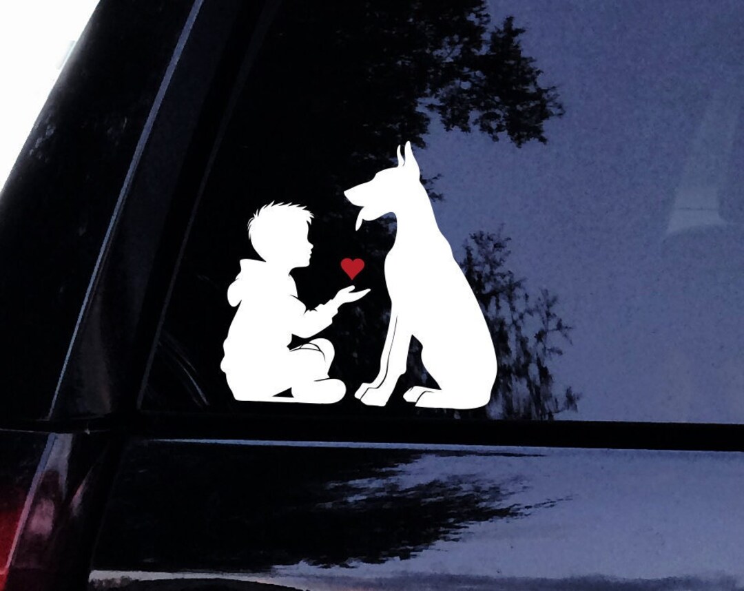 Little Boy Loves His Doberman Dog - Kissing Hearts Dog - Vinyl Car ...