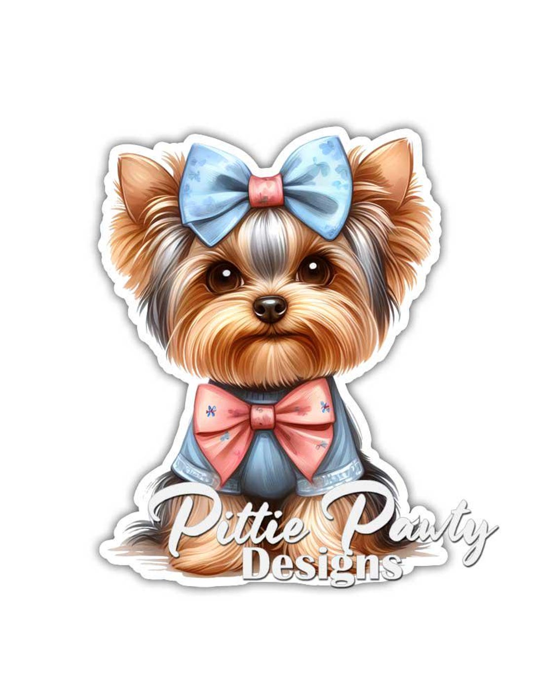 Yorkie Sticker - Sitting Pretty Yorkie Dog With Bows Decal Sticker ...