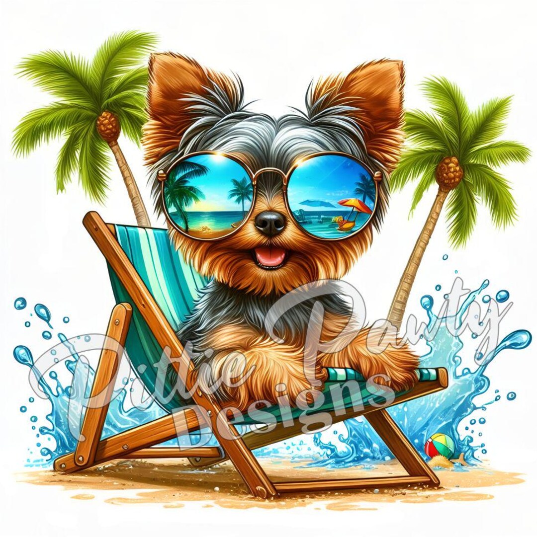 Yorkie PNG Digital Download - Peeking Yorkie Dog in Beach Chair - Beach ...
