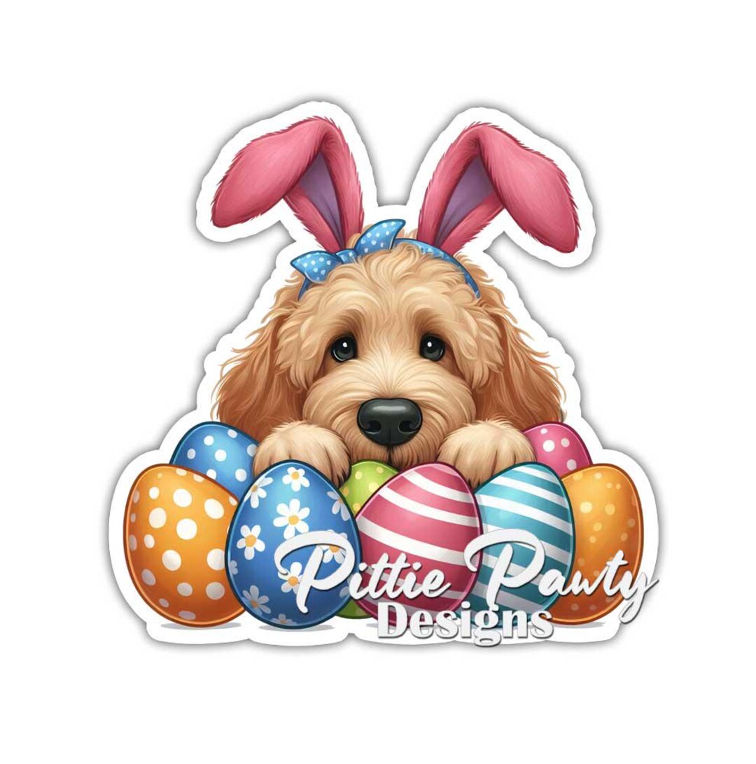 Goldendoodle Sticker - Peeking Easter Goldendoodle Dog Decal Sticker ...
