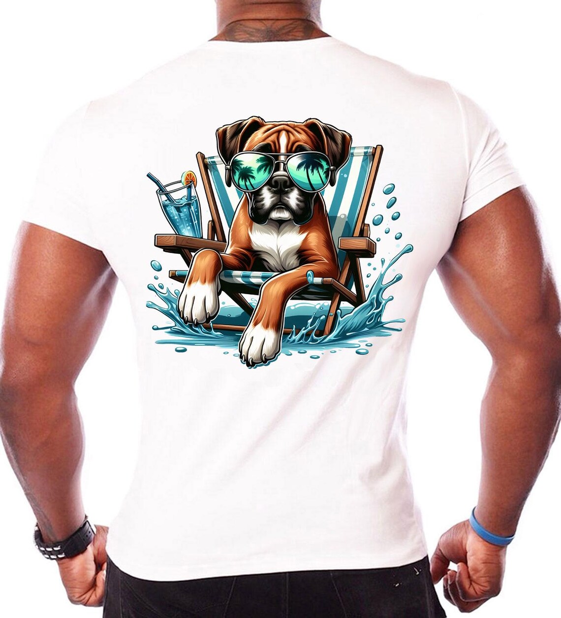 Boxer PNG Digital Download - Peeking Boxer Dog Sitting in Beach Chair ...
