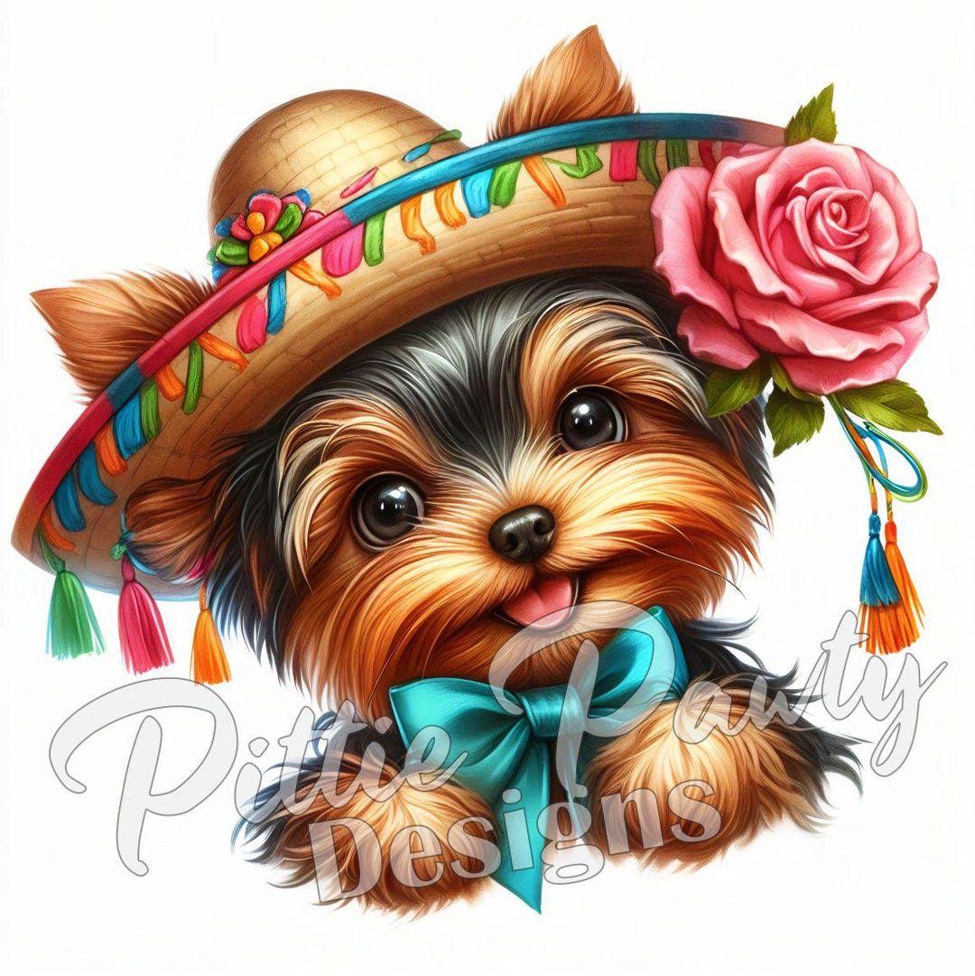 Yorkie PNG Digital Download - Mexican Style Yorkie Girl Dog - Cinco De ...