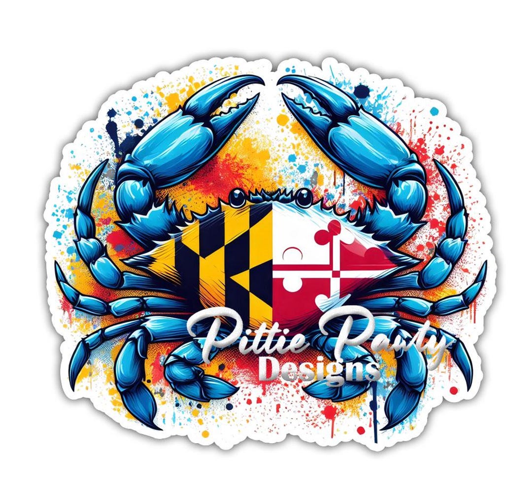 Crab Sticker - Maryland Flag Blue Crab Color Splatter Decal Sticker ...