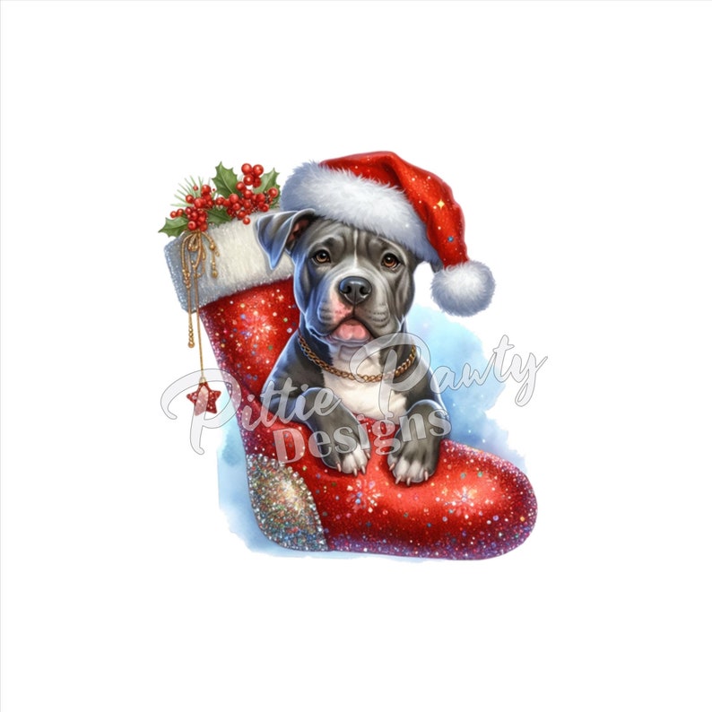 PNG Digital Download - Pitbull Santa Dog in Christmas Stocking Pit Bull ...