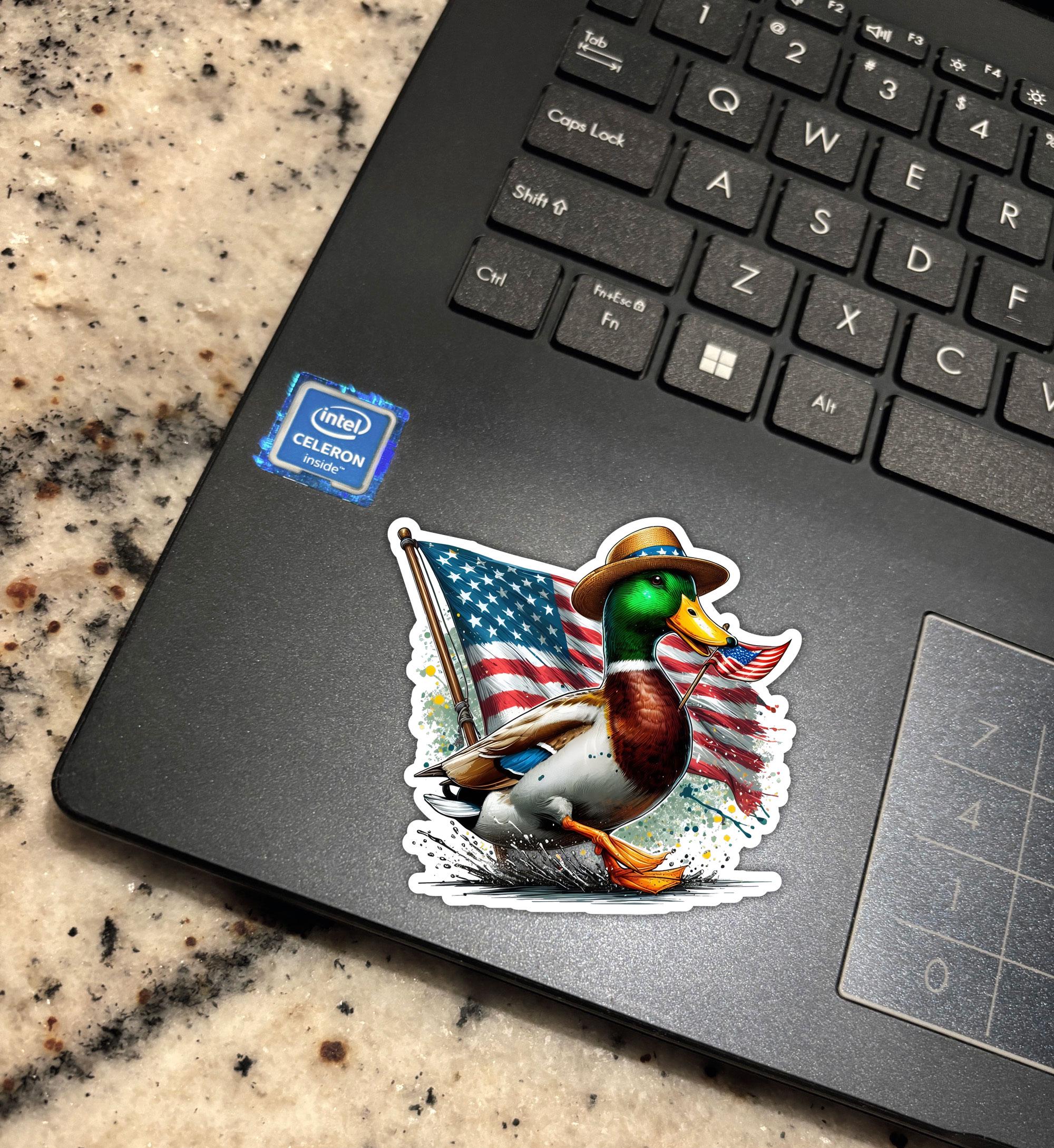 Mallard Duck Sticker - Mallard Duck American Flag Parade Decal Sticker ...