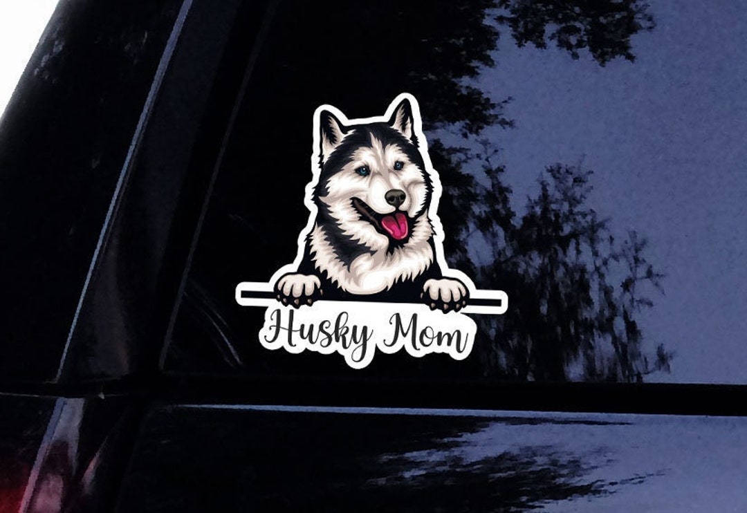 Husky Decal - Peeking Husky Mom Vibrant Color Peel and Stick Dog ...