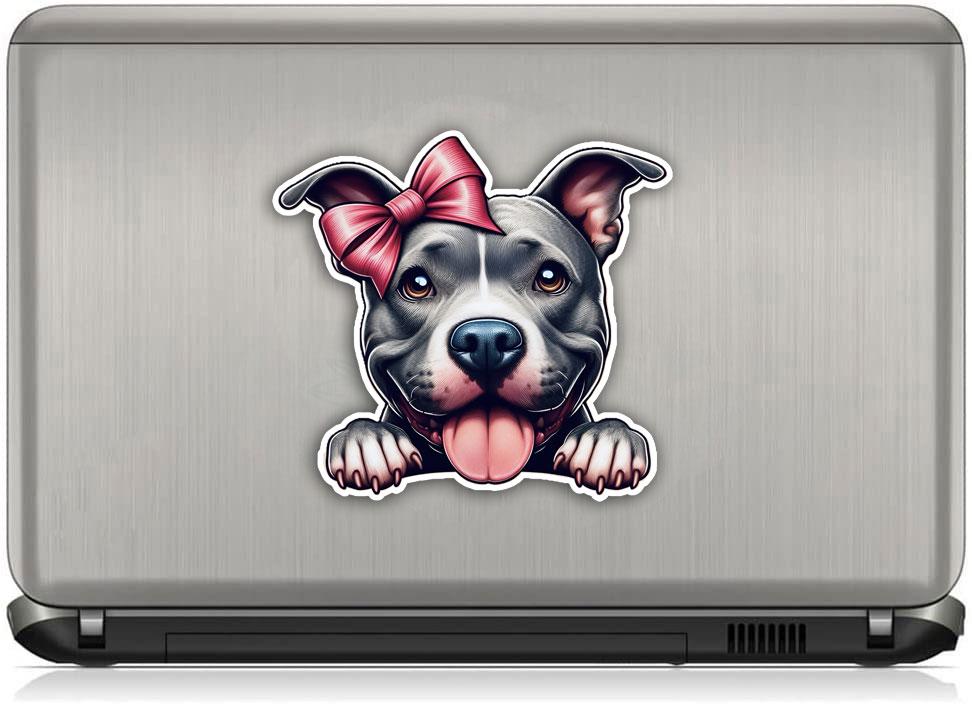 Pitbull Sticker - Peeking Gray Pitbull W/ Pink Bow Decal Sticker ...