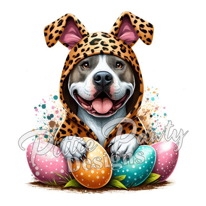 Pitbull PNG Digital Download Easter Pitbull in Leopard Bunny Outfit ...