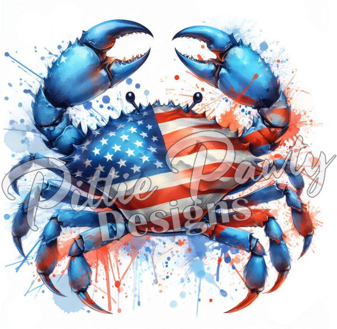 Crab PNG Digital Download - USA American Flag Blue Crab Watercolor ...