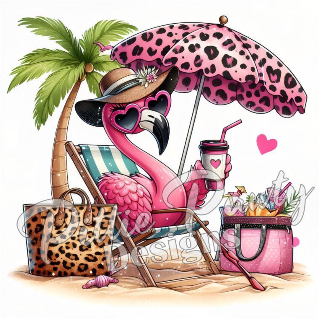 Flamingo PNG Digital Download - Sassy Flamingo Sitting Under Pink ...
