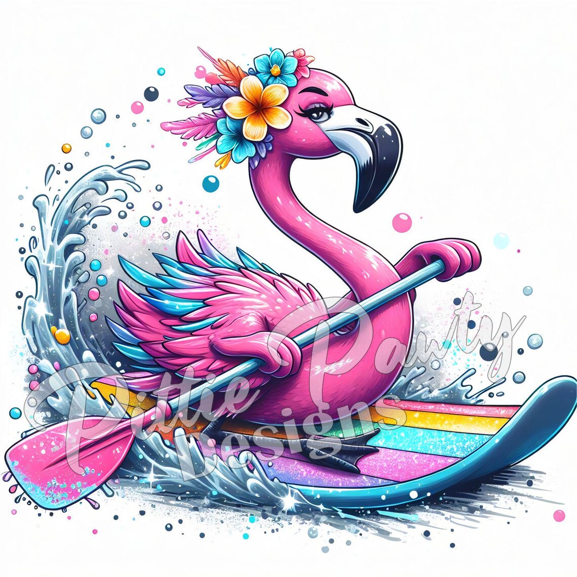 Flamingo PNG Digital Download - Island Flamingo Riding Paddle Board ...
