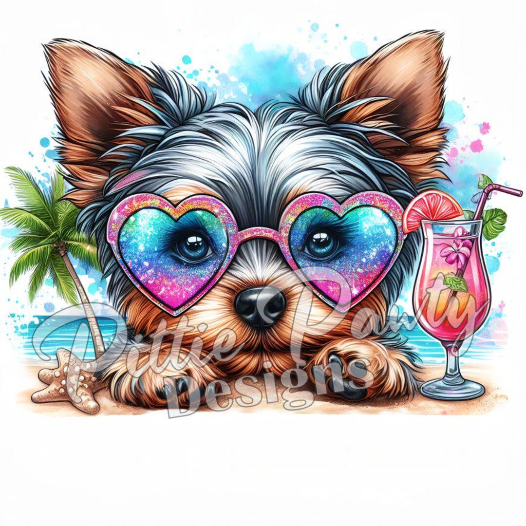 Yorkie PNG Digital Download - Peeking Yorkie Dog on Island - Yorkshire ...
