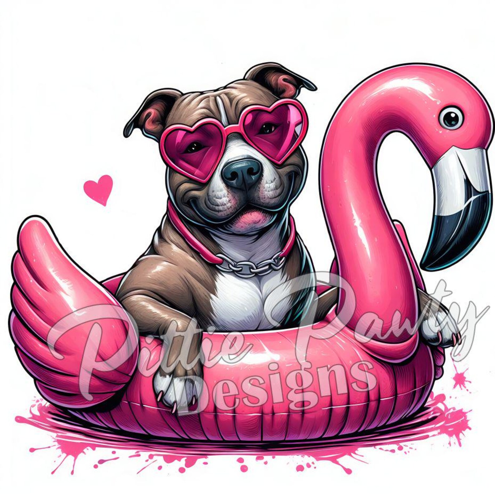 Pitbull PNG Digital Download - Pitbull on Pink Flamingo Float - Pit ...