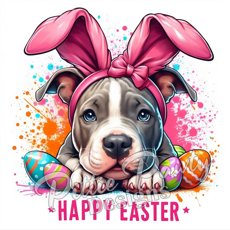 Pitbull PNG Digital Download Peeking Easter Bunny Ears Pitbull Splatter ...