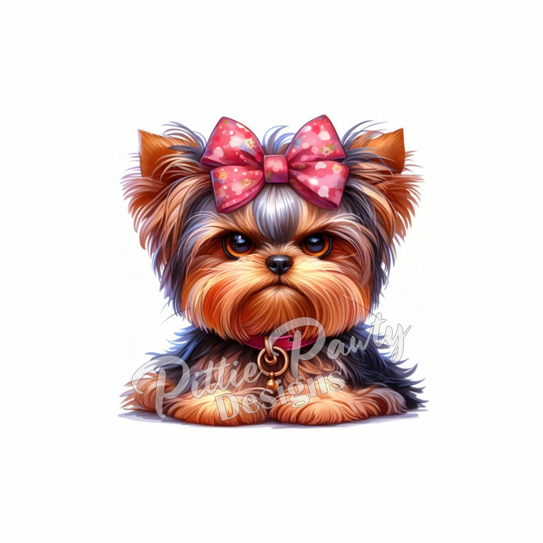 PNG Digital Download - Grumpy Yorkie Girl W/bow - Yorkshire Terrier Dog ...