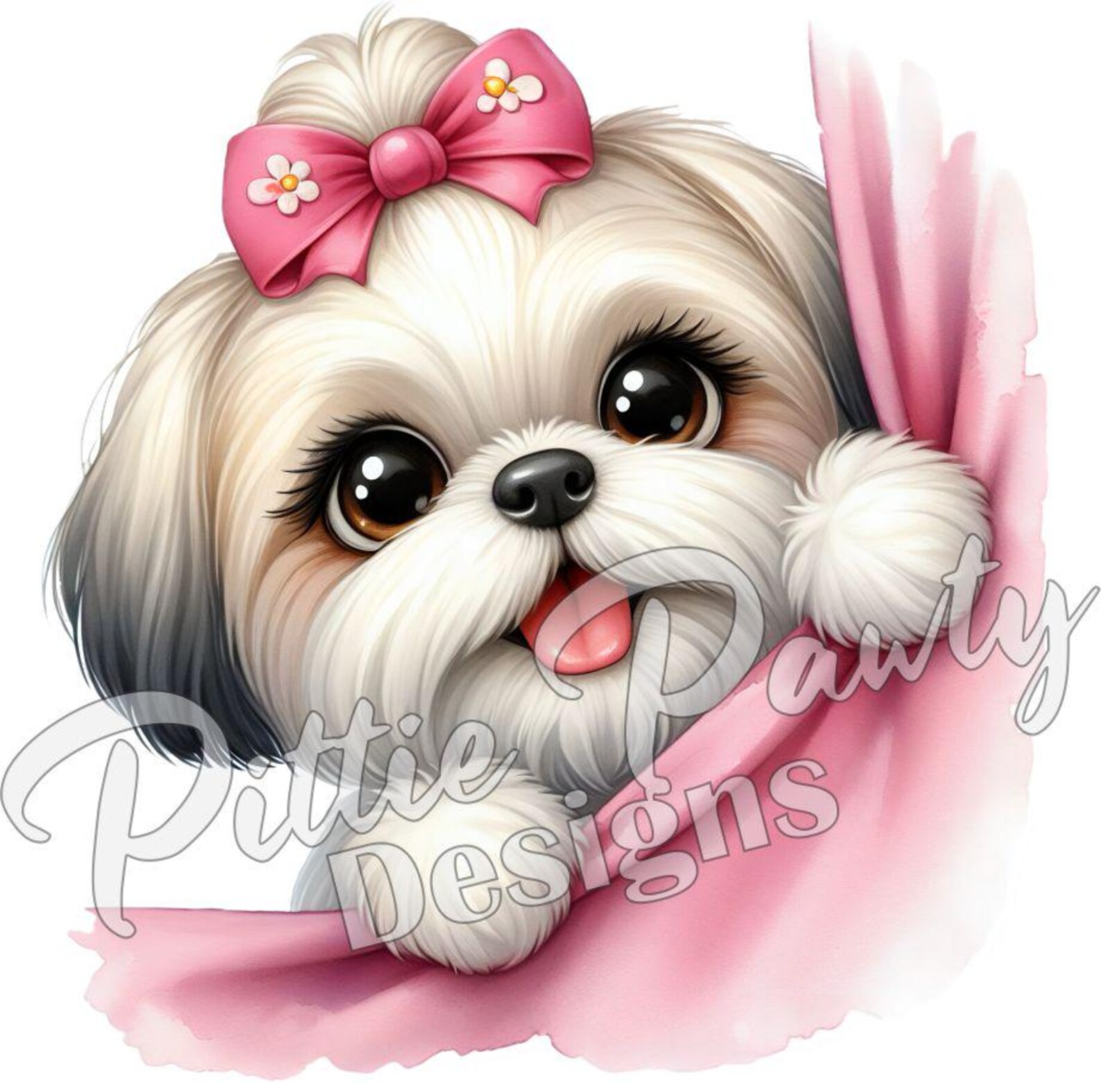 Shih Tzu PNG Digital Download - Peeking From Blanket Shih Tzu W/bow ...