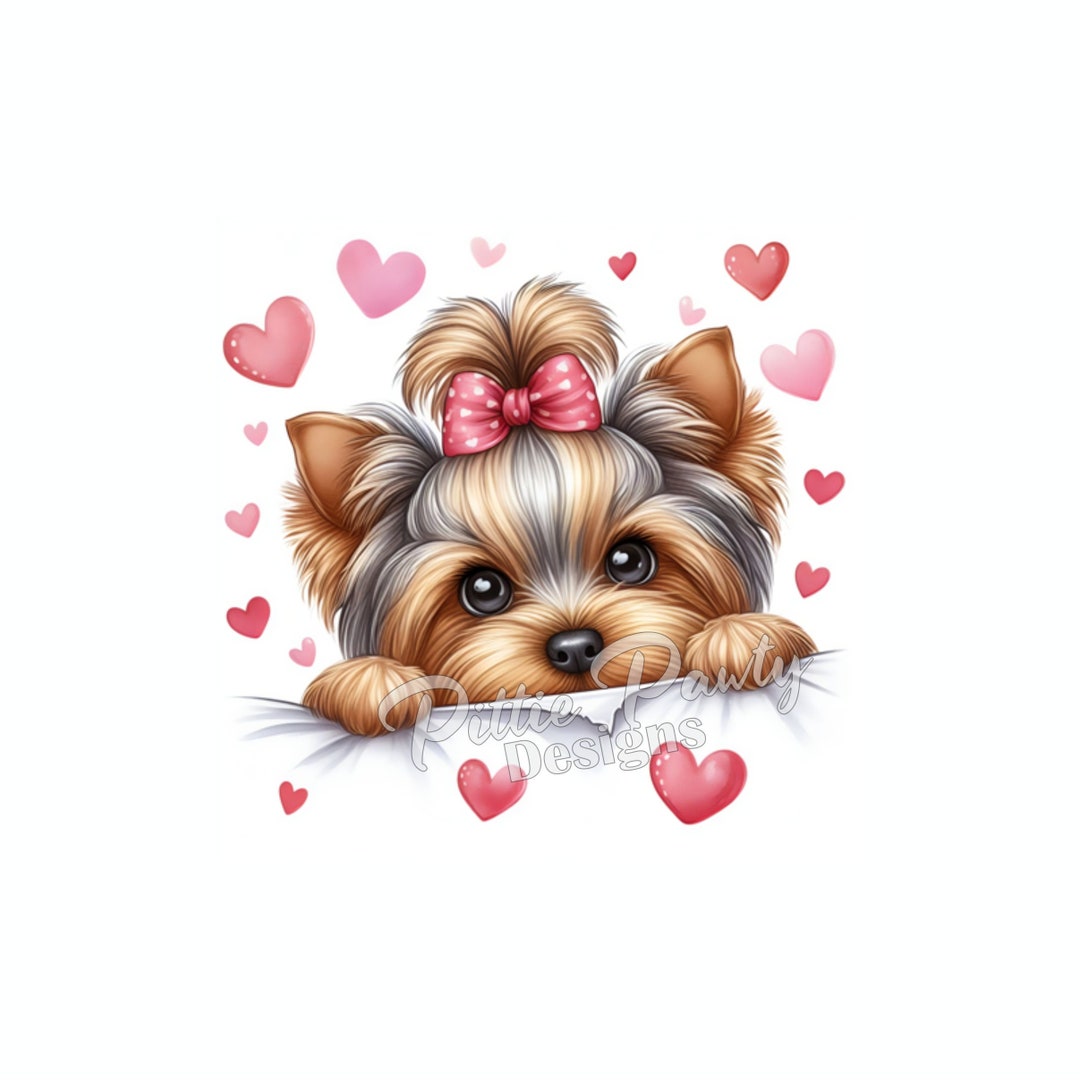 PNG Digital Download Peeking Yorkie Watercolor Hearts - Yorkshire ...