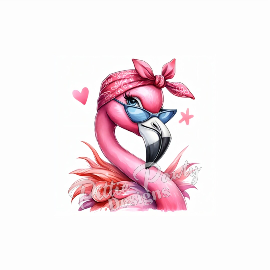 PNG Digital Download - Sassy Flamingo Bird W/ Pink Bandana and ...