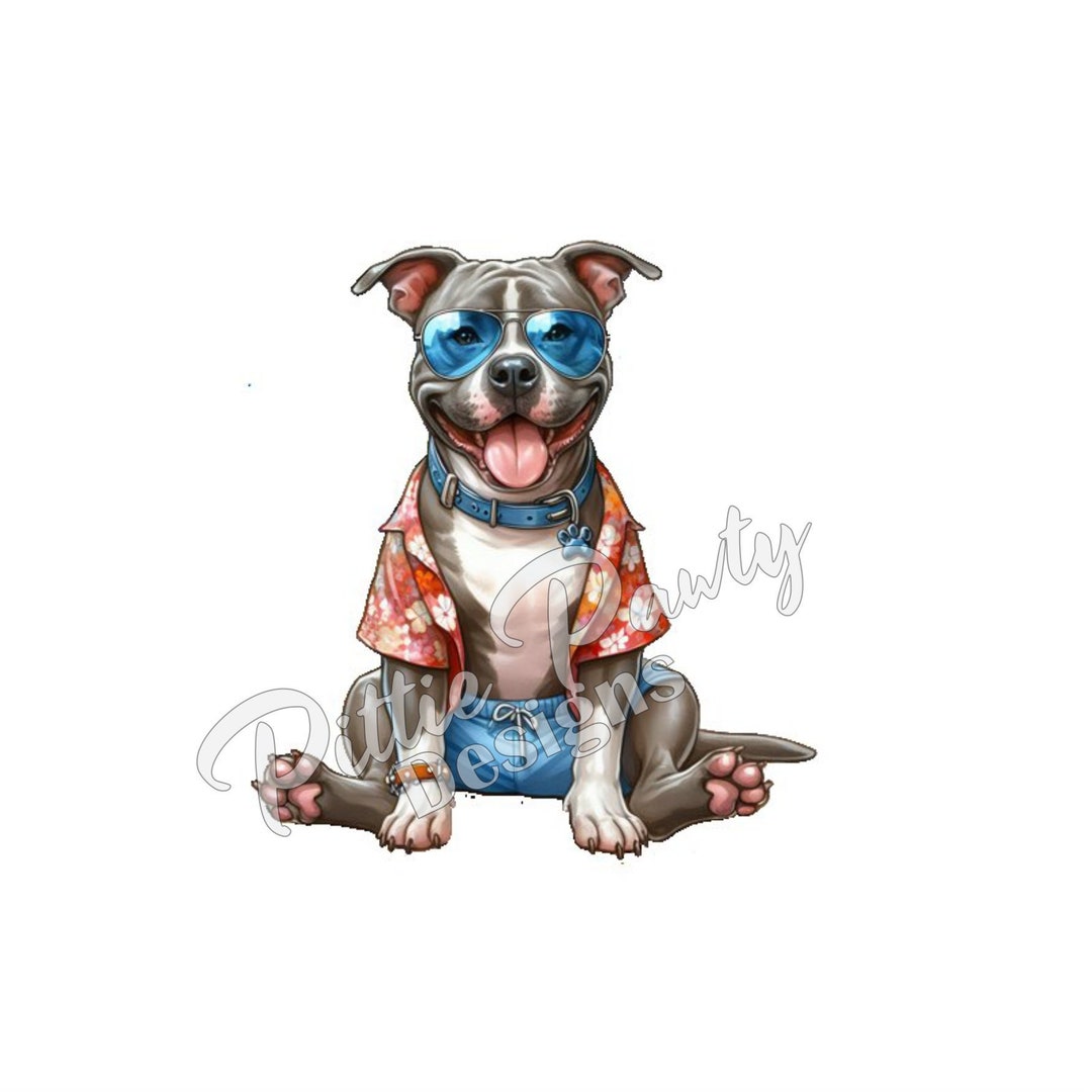 PNG Digital Download - Hawaiian Pitbull Beach Dog - Pit Bull Bully PNG ...