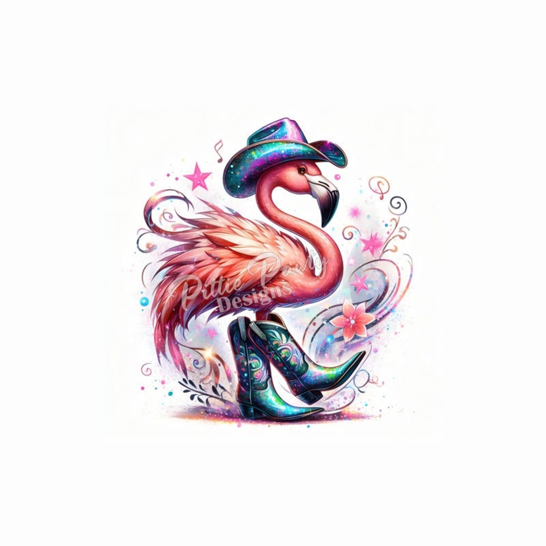 Flamingo Bird in Cowboy Boots and Hat Cowgirl PNG Digital Download PNG ...