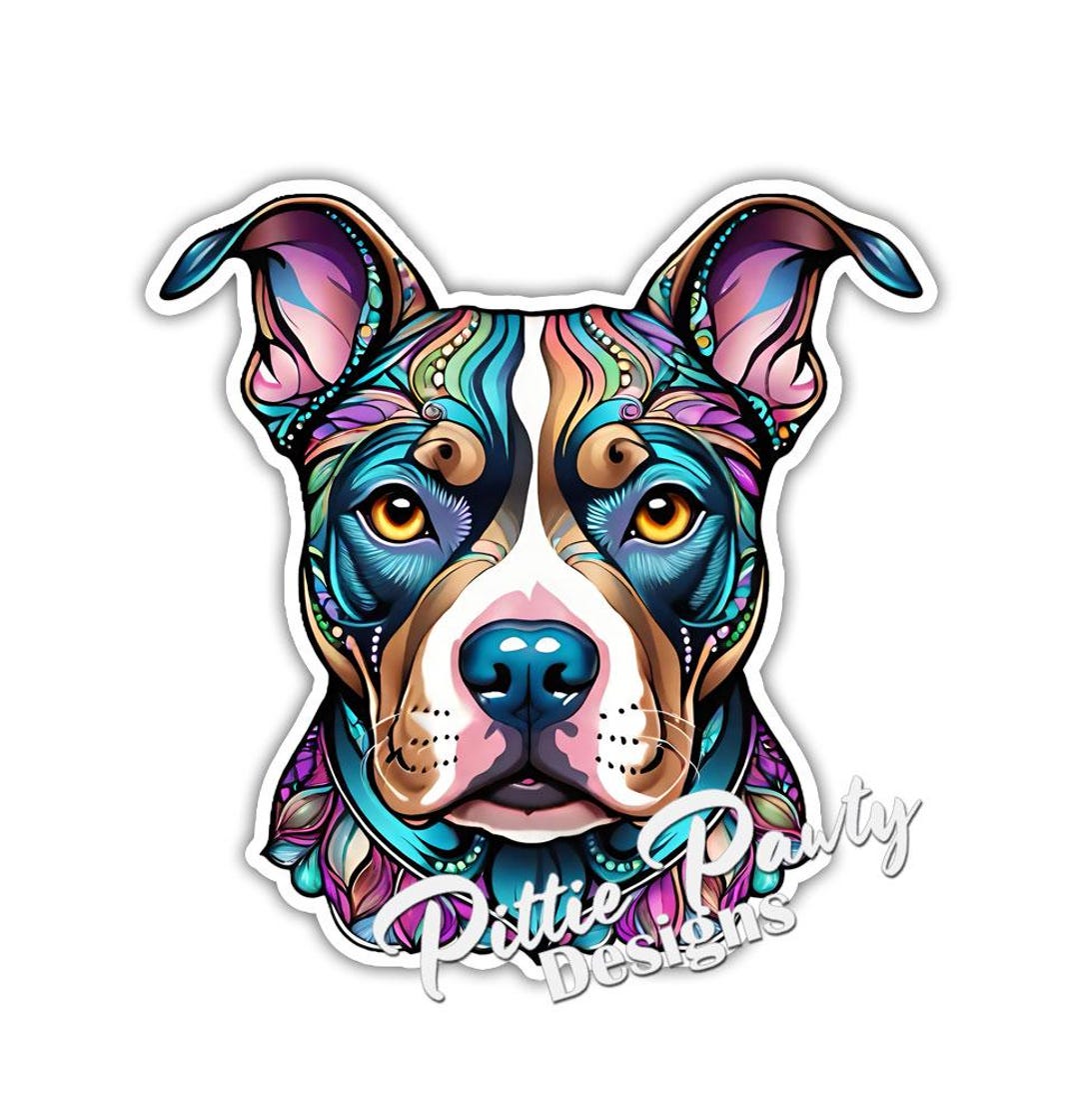 Pitbull Sticker - Colorful Jester Pitbull Dog Decal Sticker - Vinyl Car ...