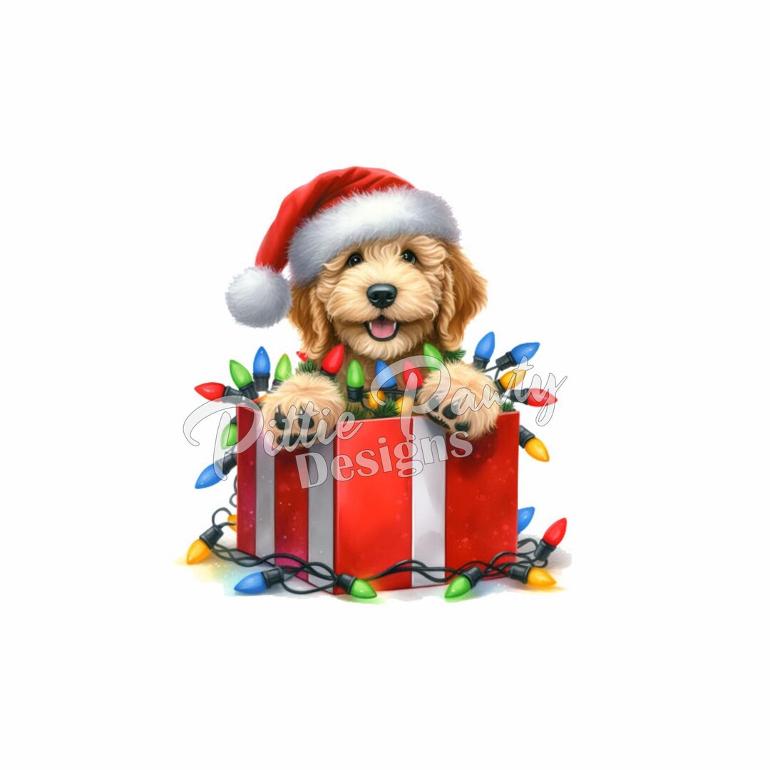 Goldendoodle PNG Digital Download - Christmas Lights Santa Goldendoodle ...
