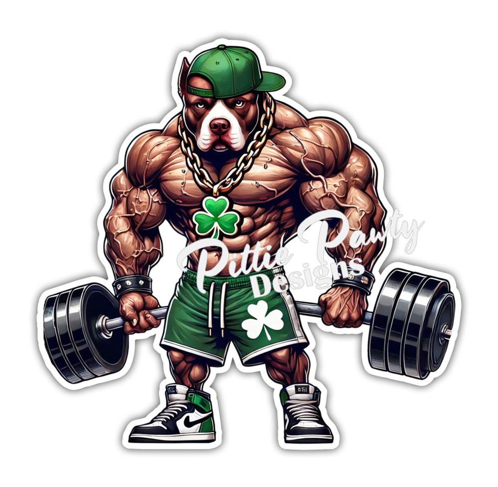 Pitbull Sticker - Muscular Irish Hip Hop Workout Pitbull Dog Sticker ...