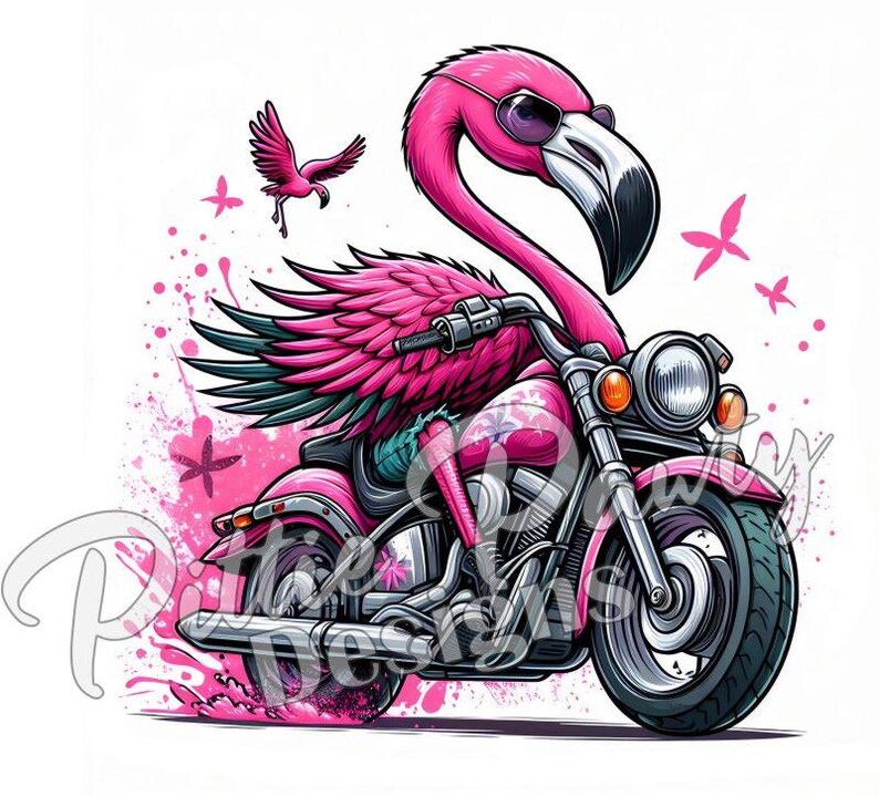 Flamingo PNG Digital Download - Lady Pink Flamingo Cool Biker Chic ...