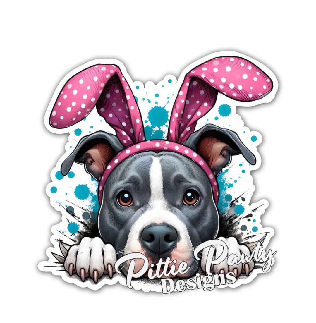 Pitbull Sticker - Peeking Easter Pitbull Bunny Decal Sticker - Car ...