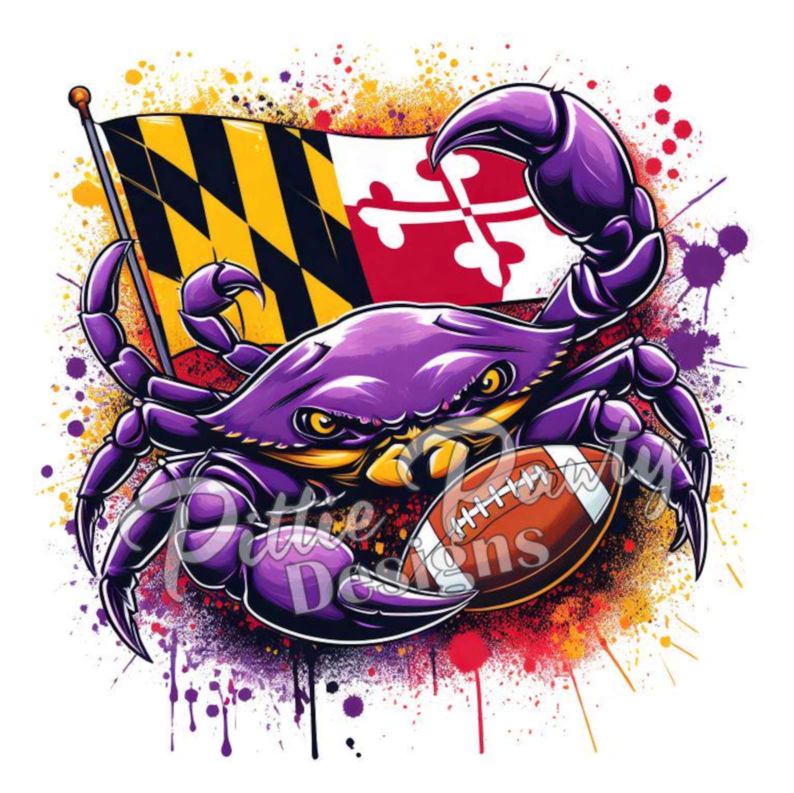 Crab PNG Digital Download - Maryland Flag Purple Crab Football Splatter ...