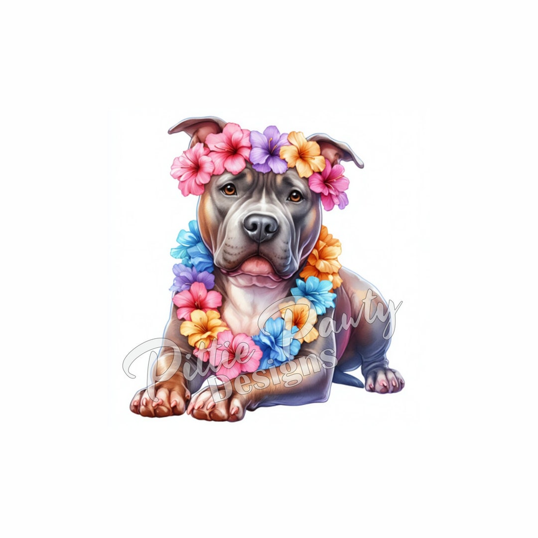 PNG Digital Download - Resting Hawaiian Lei Pitbull - Pit Bull Bully ...