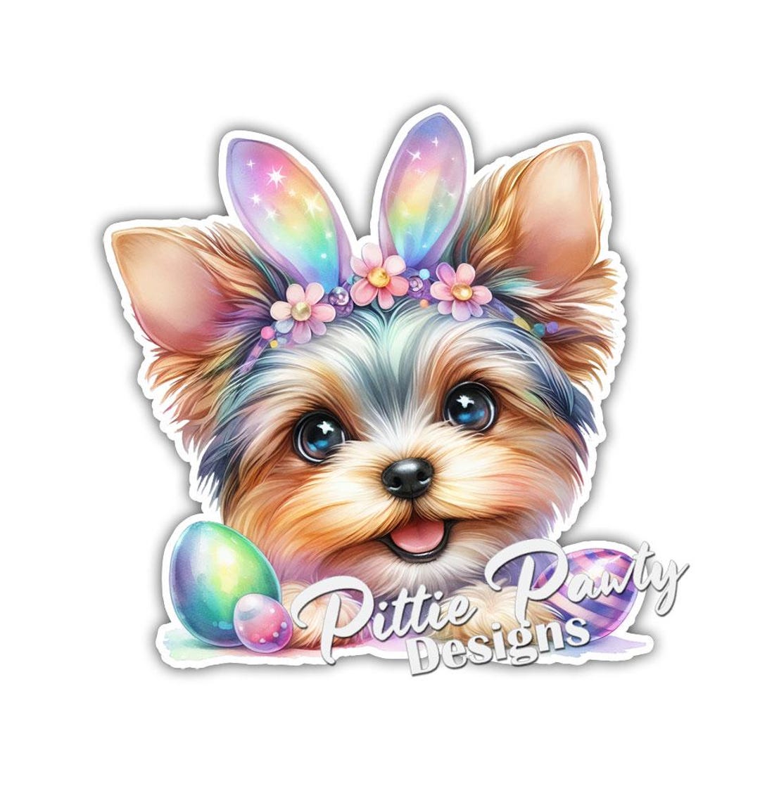 Yorkie Sticker - Iridescent Peeking Yorkie W/ Eggs Decal Sticker ...