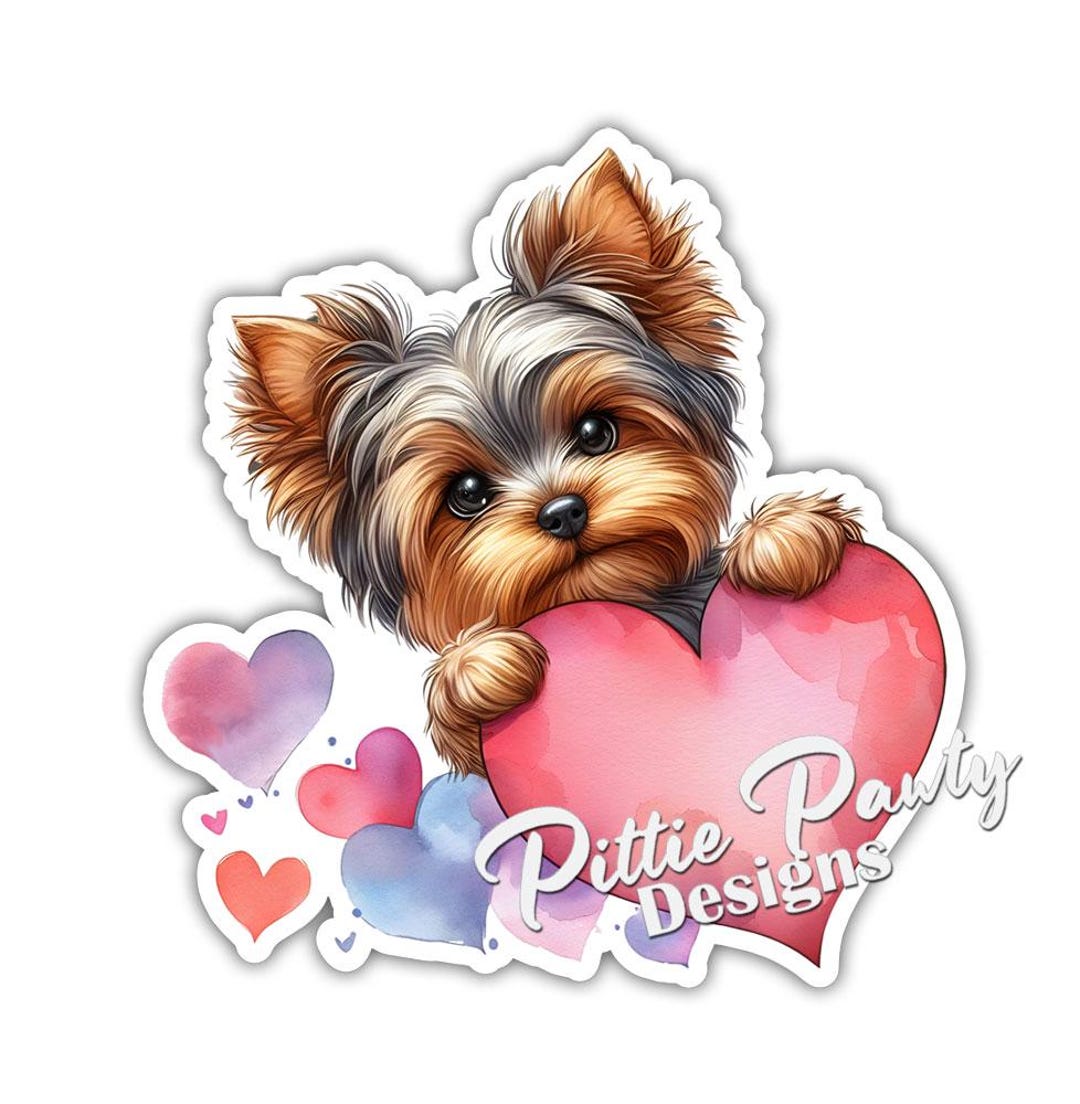 Yorkie Sticker - Peeking Watercolor Yorkie Dog Hearts Decal Sticker ...