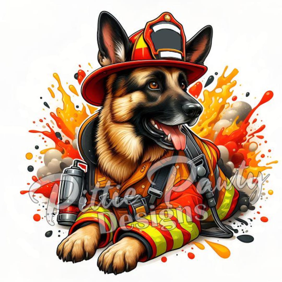 Firefighter PNG Digital Download - German Shepherd Firefighter Dog ...
