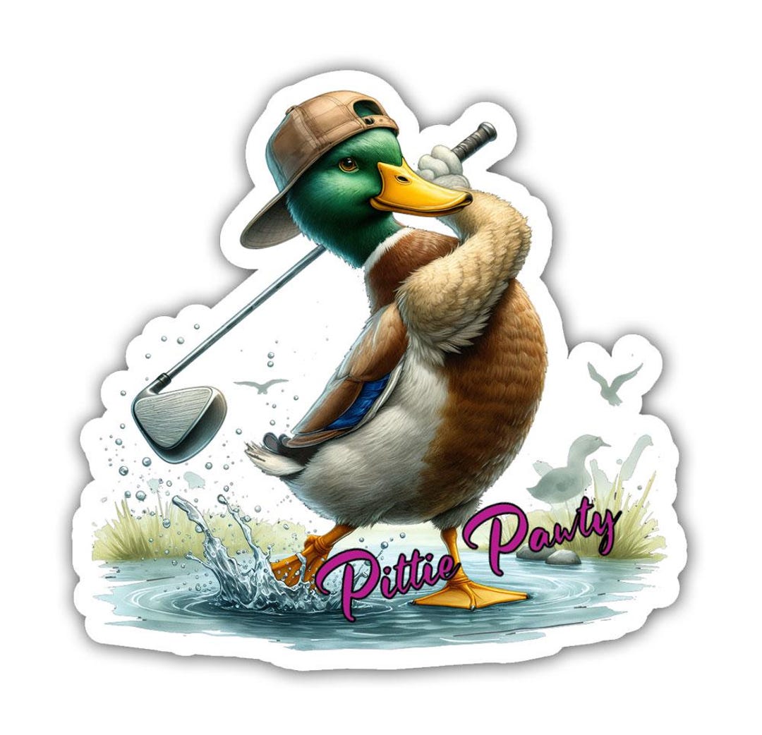 Mallard Duck Sticker - Mallard Duck Swinging Golf Club Decal Sticker ...