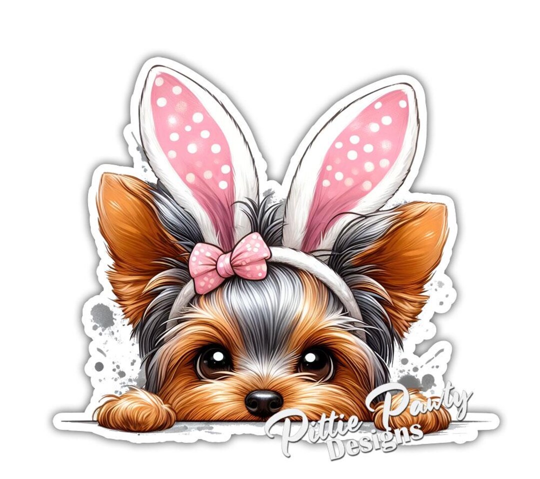Yorkie Sticker - Peeking Easter Yorkie Bunny Dog Decal Sticker - Vinyl ...