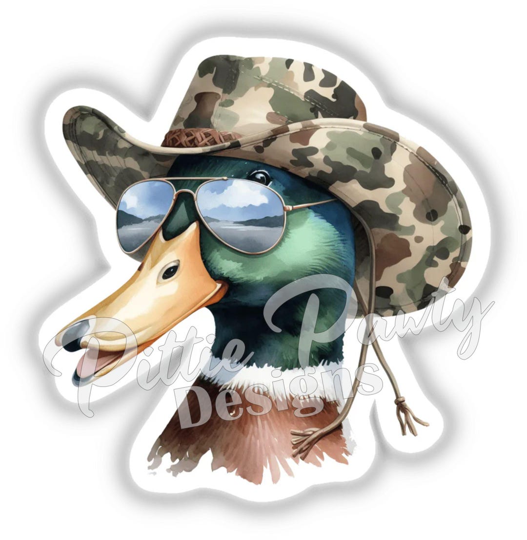 Mallard Duck Sticker - Mallard Duck Hunter W/ Camo Hat Decal Sticker ...