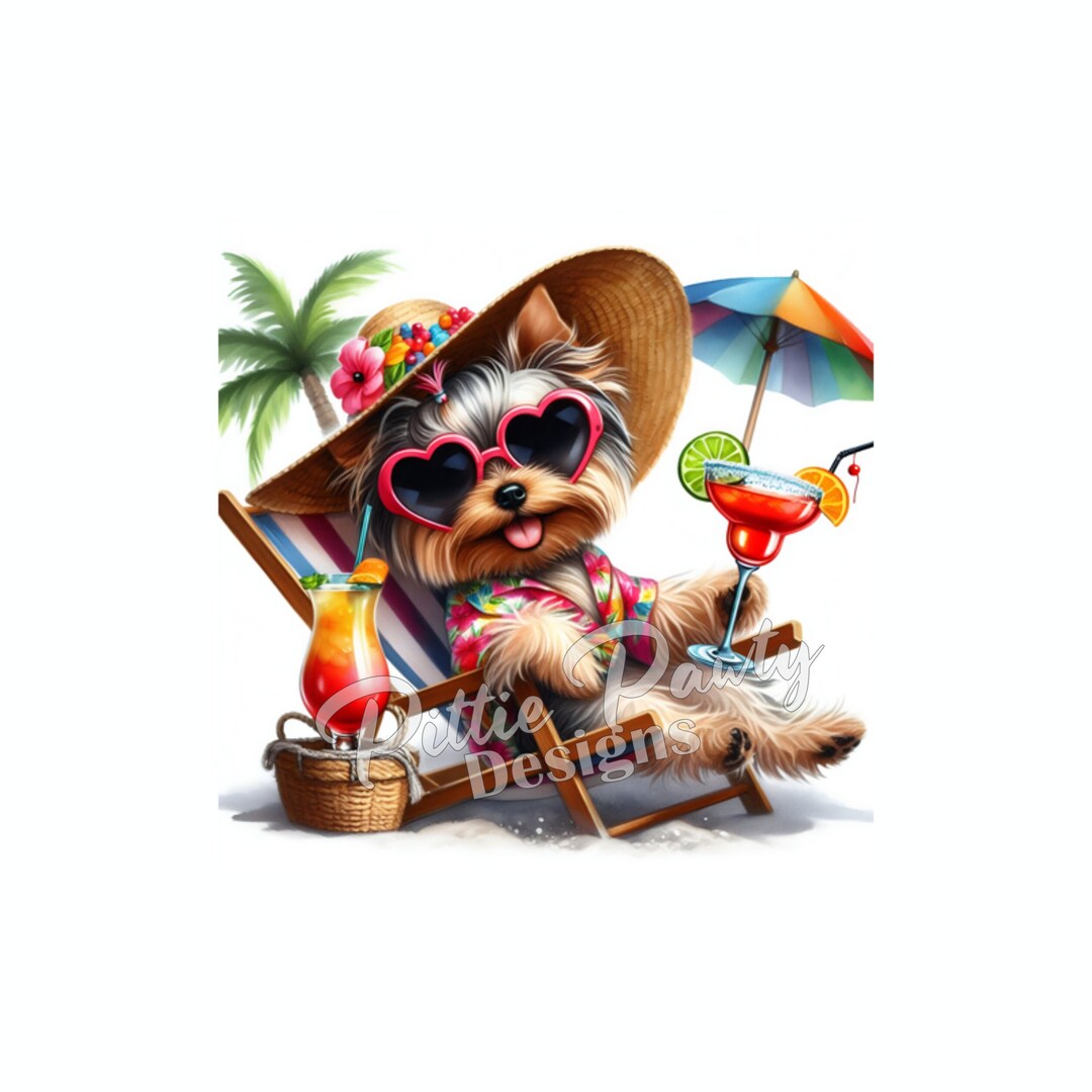 PNG Digital Download Yorkie Sitting in Beach Chair Beach Girl Yorkshire ...