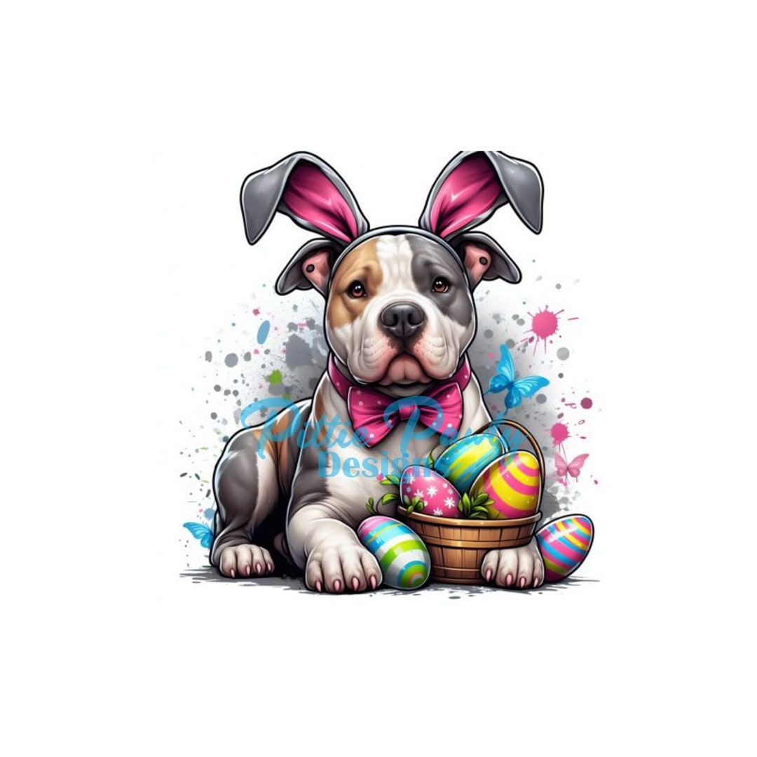 PNG Digital Download - Easter Bunny Pitbull W/basket - Splatter Pit ...